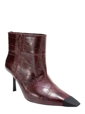 PROLOGUE SHOES Rassel Pointed Toe Boots Burgundy Print Faux Leather
