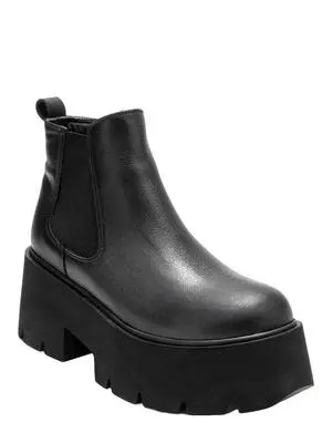 FOREVER & ALWAYS SHOES Leather Platform Chelsea Boots - Black Leather