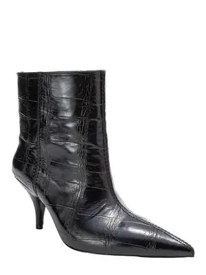 PROLOGUE SHOES Brivelle Pointed Toe Boot Black Print Faux Leather