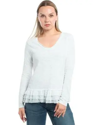 WILT CLOTHING V-neck Long Sleeve Tee With Ruffle Hem - White