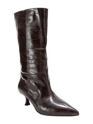PROLOGUE SHOES Embossed Pointed-toe Boots - Brown Print Faux Leather
