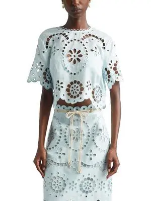 Zimmermann Awaken Embroidered Linen Crop Top - Mint