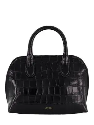 Vince Mini Delphine Croc Embossed Leather Top Handle Bag - Black