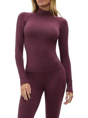 HALFDAYS Clare Mock Neck Top - Glazed Cherry