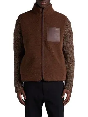 Moncler Leather Pocket Fleece Vest Dark Chocolate