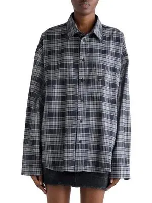 BALENCIAGA Regular Fit Plaid Button-Up Shirt