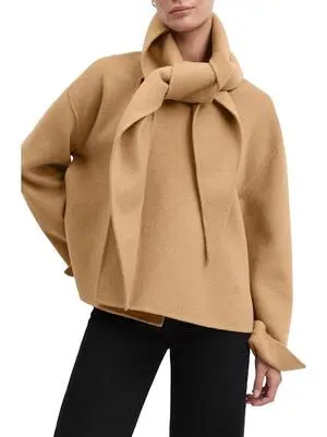 FAVORITE DAUGHTER Wool-blend Scarf Coat - Camel