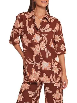 PETAL & PUP Floral Cotton Blend Button-up Shirt - Orange Floral