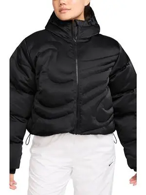 Nike Swoosh Series Water Resistant Therma-fit Oversized Down Puffer Jacket - Black/black