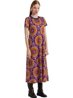 La DoubleJ Sporty Swing Printed Cotton Jersey Dress - Sovereign Purple