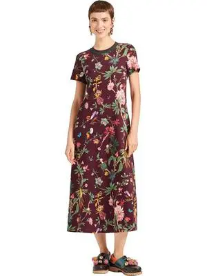 La DoubleJ Sporty Swing Printed Cotton Jersey Dress - Zooflora Bordeaux