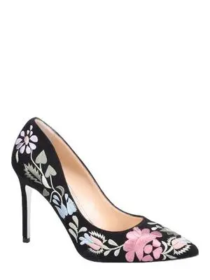 Ron White Embroidered Pointed Toe Pumps - Onyx Multi