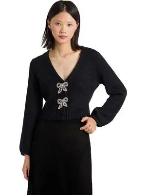 Chinti & Parker Embellished Bow Cardigan - Black