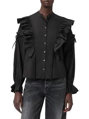 ALLSAINTS Lulu Ruffle Ruched Cotton Shirt - Black