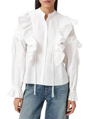 ALLSAINTS Lulu Ruffle Ruched Cotton Shirt - Optic White
