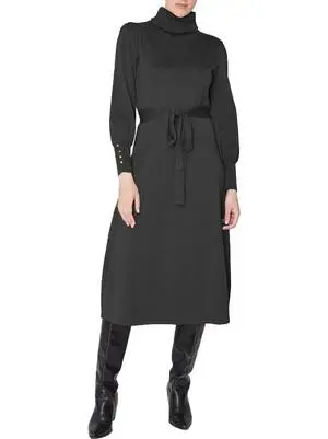 Julia Jordan Turtleneck Midi Dress With Belt - Black