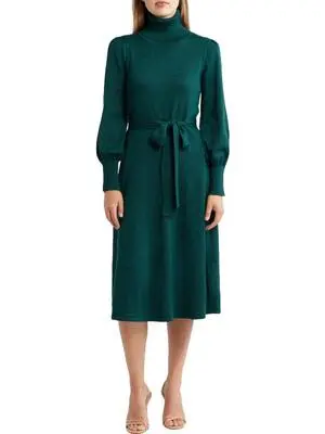 Julia Jordan Turtleneck Midi Dress With Belt - Hunter
