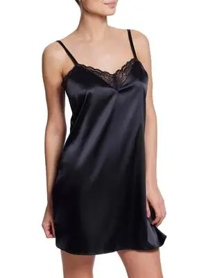 Hanky Panky Lace Trim Satin Chemise - Black