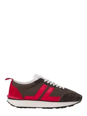 LANVIN Bumpr Sneakers In Mesh And Brushed Suede - Marron/rouge