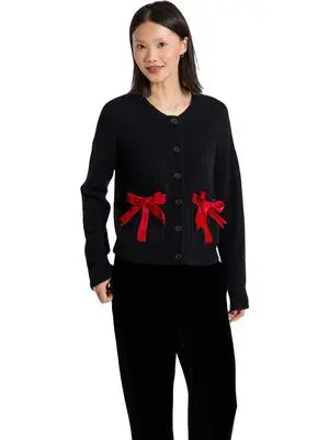 Chinti & Parker Wool-cashmere Cardigan With Velvet Bows - Black