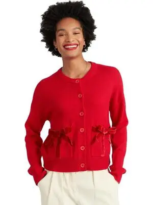 Chinti & Parker Wool-cashmere Cardigan With Velvet Bows - Velvet Red