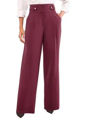 LIPSY Button Detail Wide Leg Trousers - Burgundy