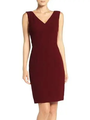 Adrianna Papell Seamed Woven Sheath Dress - Black Cherry
