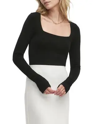 FAVORITE DAUGHTER The Harvey Fitted Square Neck Rib Sweater - Black