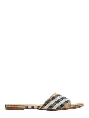 Burberry Check Sloane Slides - Sand Beige