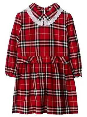 Burberry Check Cotton Flannel Dress - Poppy Red