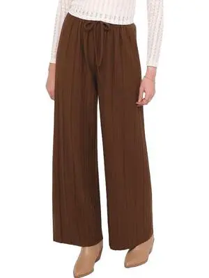 PETAL & PUP Pleated Wide-leg Knit Pants - Brown