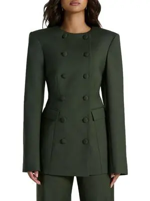 Naked Wardrobe Power Shoulder Double Breasted Blazer - Olive