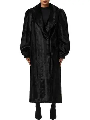 Naked Wardrobe Longline Faux Fur Coat - Black
