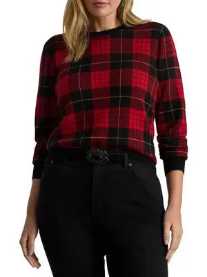 Ralph Lauren Plaid Crewneck Cotton-blend Sweater - Black/red Multi