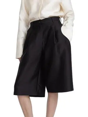 ALAS Silk-wool Blend Darted Bermuda Shorts - Black