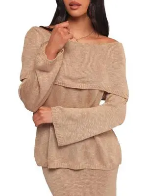 PETAL & PUP Indya Off-the-shoulder Pullover - Mocha