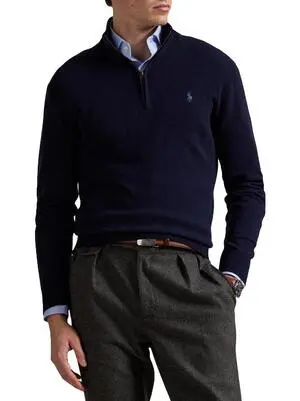 Polo Ralph Lauren Regular Fit Wool Quarter Zip Sweater - Hunter Navy