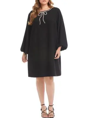 Karen Kane Embellished Bow Long Sleeve Shift Dress - Black