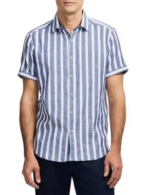 Robert Graham Preston Stripe Cotton Blend Button-up Shirt - Navy