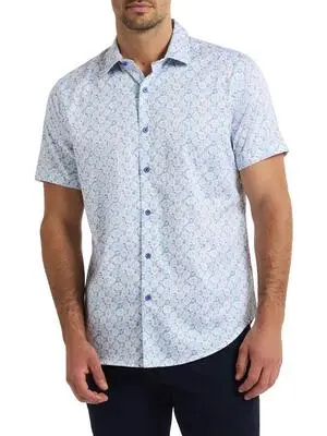 Robert Graham Bramston Medallion Print Short Sleeve Stretch Cotton Button-up Shirt - White