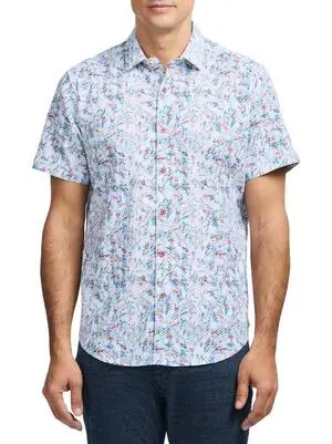 Robert Graham Elgar Abstract Print Short Sleeve Cotton Seersucker Button-up Shirt - Blue Multi
