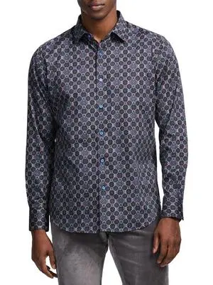 Robert Graham Bramston Mosaic Print Stretch Cotton Button-up Shirt - Black