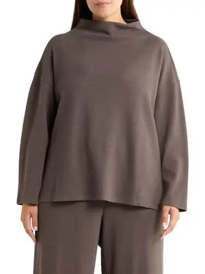 Eileen Fisher Funnel Neck Organic Cotton Blend Top - Rye