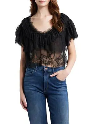 LoveShackFancy Vienne Lace Crop Top Black