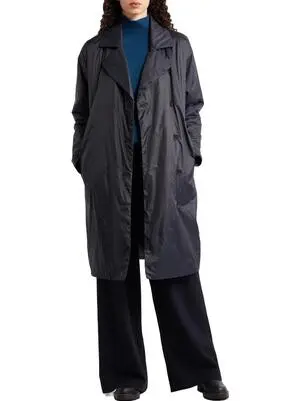 Eileen Fisher High Collar Padded Longline Coat - Black
