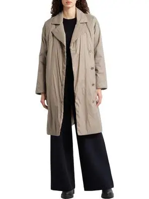 Eileen Fisher High Collar Padded Longline Coat - Reed