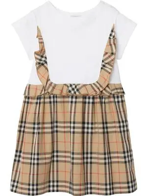 Burberry Check Trim Stretch Cotton Dress - White