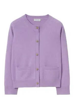 Burberry Check Patch Wool Cashmere Cardigan - Lilac Purple