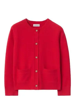 Burberry Check Patch Wool Cashmere Cardigan - Pillar Red
