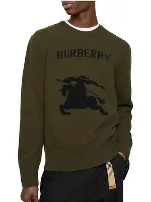 Burberry Equestrian Knight Wool Cashmere Sweater - Tent Green